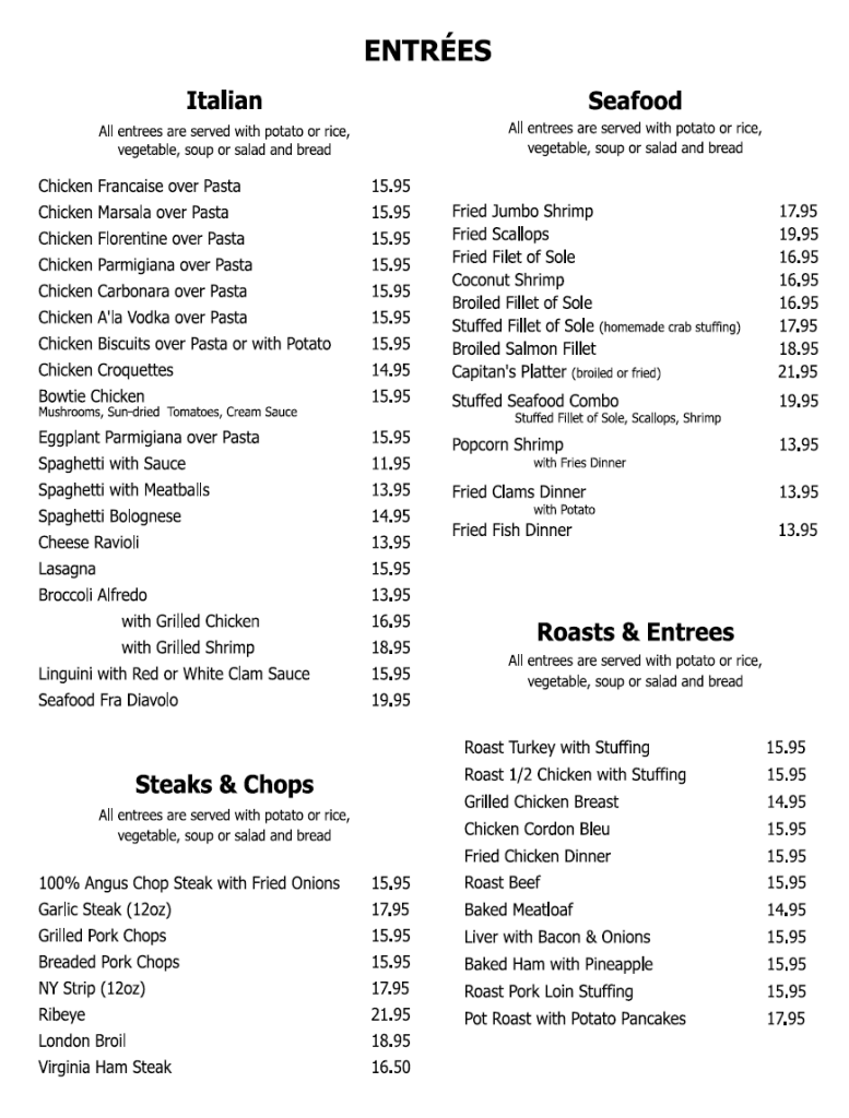 Entrees - Port Ewen Diner 845-339-8972